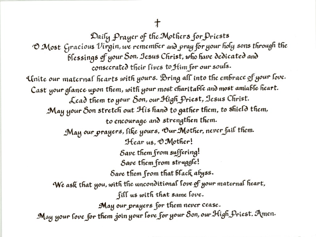 Calligraphy Version of the MfP Prayer | Mothers for Priests